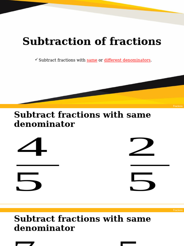 Subtraction of Fractions | PDF