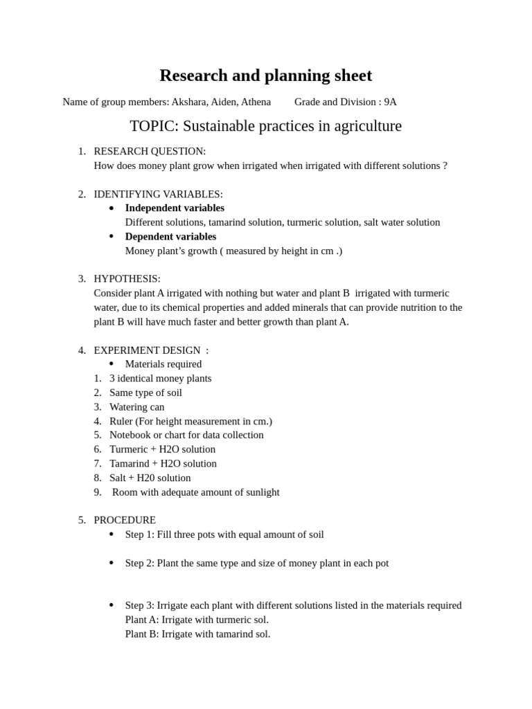 Research and Planning Sheet | PDF
