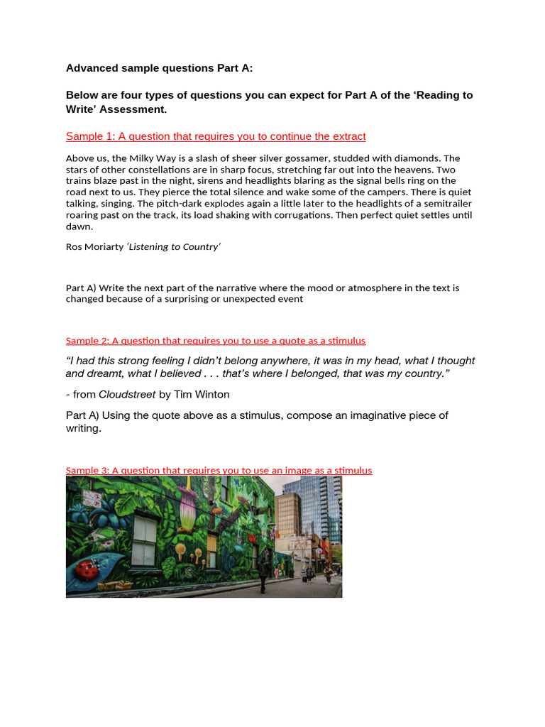 Advanced Sample Questions 'Reading To Write' | PDF