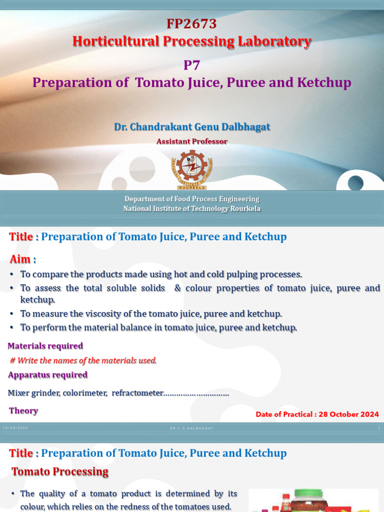Tomato Juice, Puree, and Ketchup Process | PDF | Ketchup | Juice