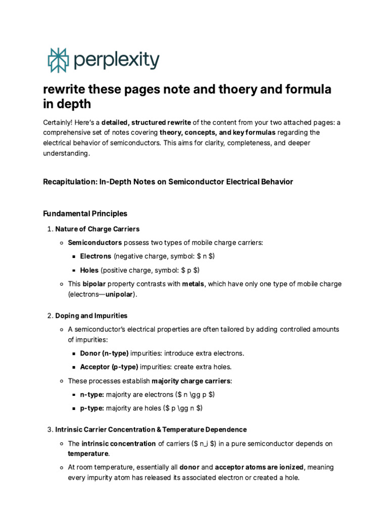 Semiconductor Diffusion Length Formula | PDF | P–N Junction ...