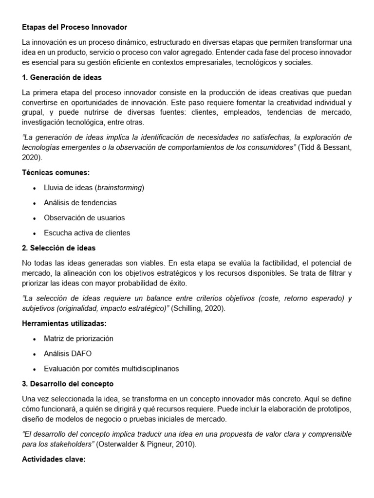 Etapas del Proceso Innovador | PDF | Innovación | Lluvia de ideas