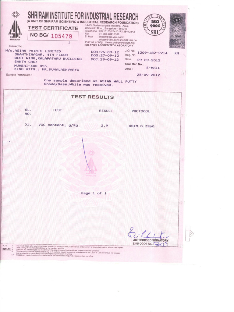 Asian Wall Putty_VOC | PDF