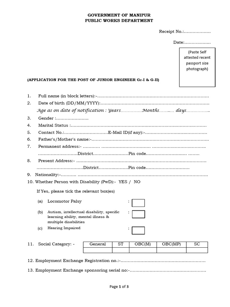 Junior Engineer Form 2023 | PDF | Disability