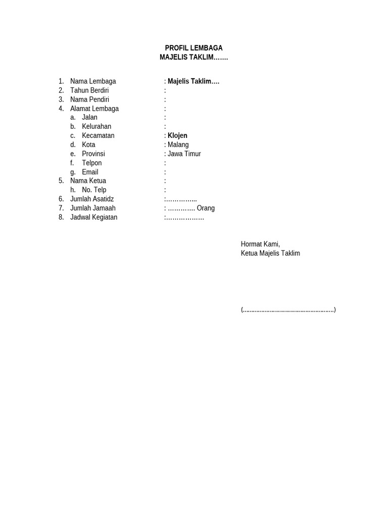 Form Profil Lembaga | PDF