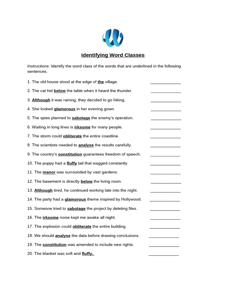 Word Classification Worksheet | PDF