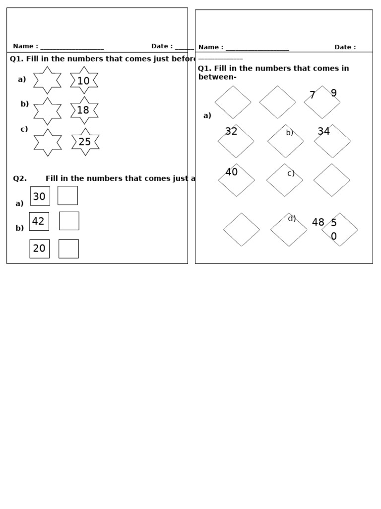 Maths Worksheets Before, After, Inbetween | PDF
