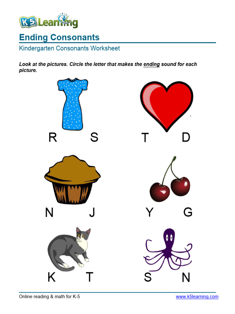 Kindergarten Circle Picture Letters Ending Consonants 2 | PDF
