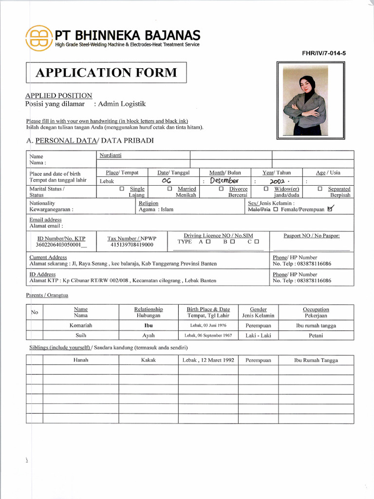 Aplication Form - CV | PDF