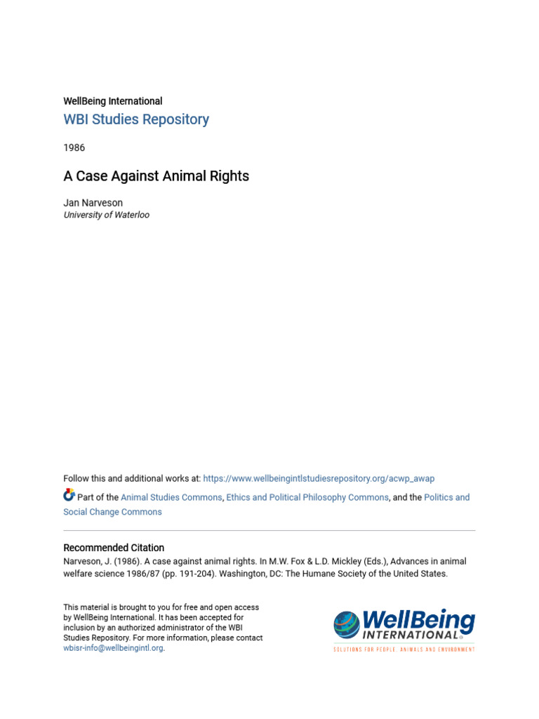 Case Against Animal Rights Explained | PDF | Reason | Animal Rights