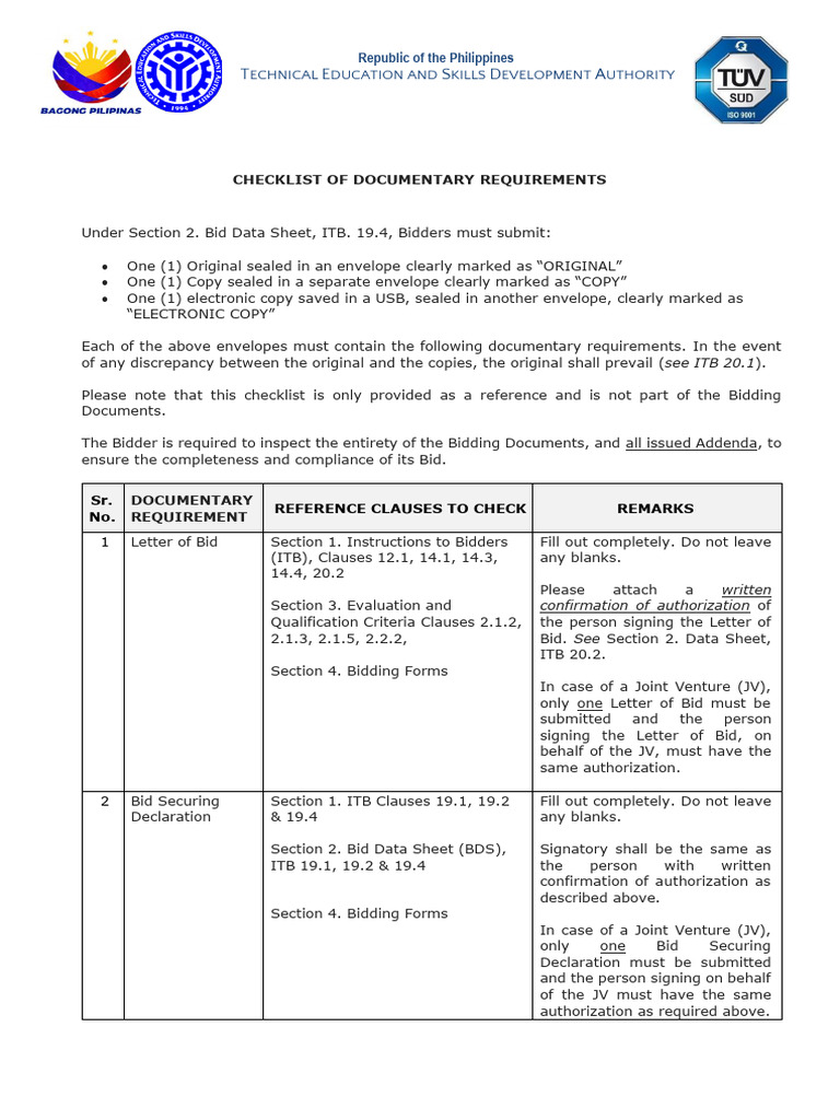 CW301B Checklist of Documentary Requirements | PDF