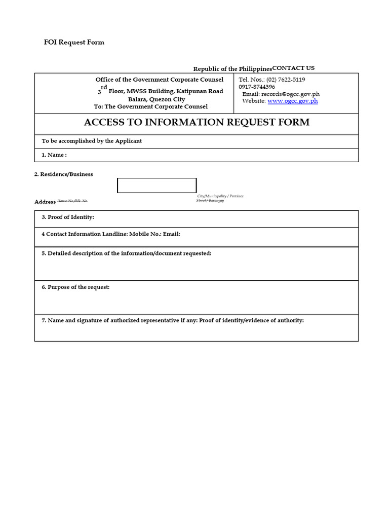 Ogcc - Foi Request Form 2023 | PDF