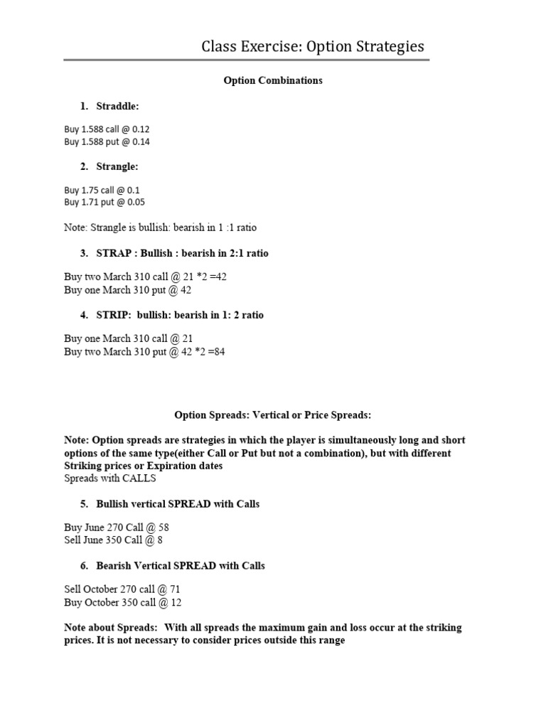 Option Strategies: Combinations & Spreads | PDF | Investing | Wagering