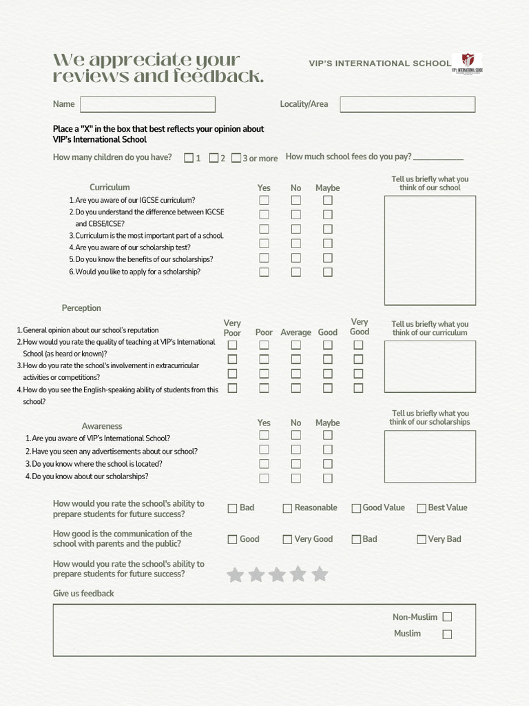 VIP's International School Feedback Survey | PDF