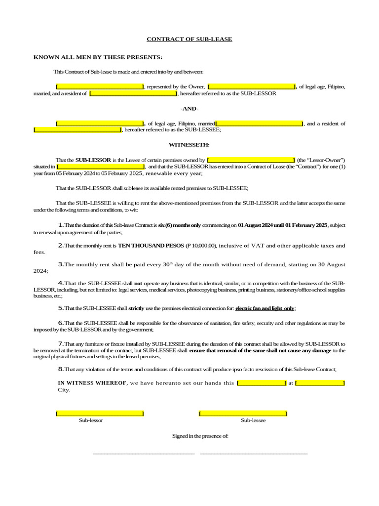 Sublease Agreement Contract Template | PDF | Lease | Property Law