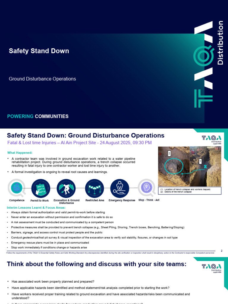 Ground Disturbance Safety Stand Down | PDF | Trench | Safety