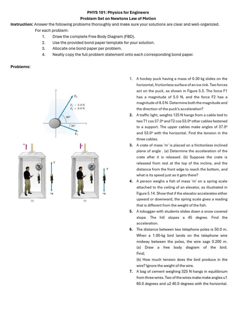 PHYS 101 Problem Set On Newtons First Law | PDF | Force | Friction