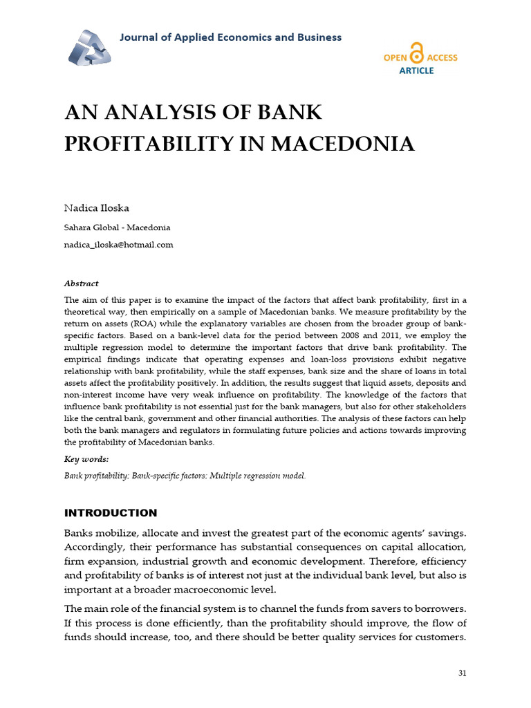 Bank Profitability Factors in Macedonia | PDF | Errors And Residuals ...