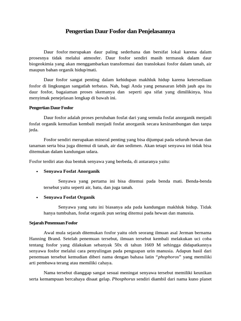 Pengertian Daur Fosfor Dan Penjelasannya | PDF