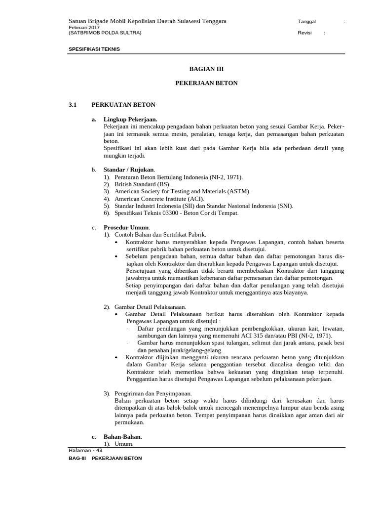Spesifikasi Teknik Perkuatan Beton SNI | PDF