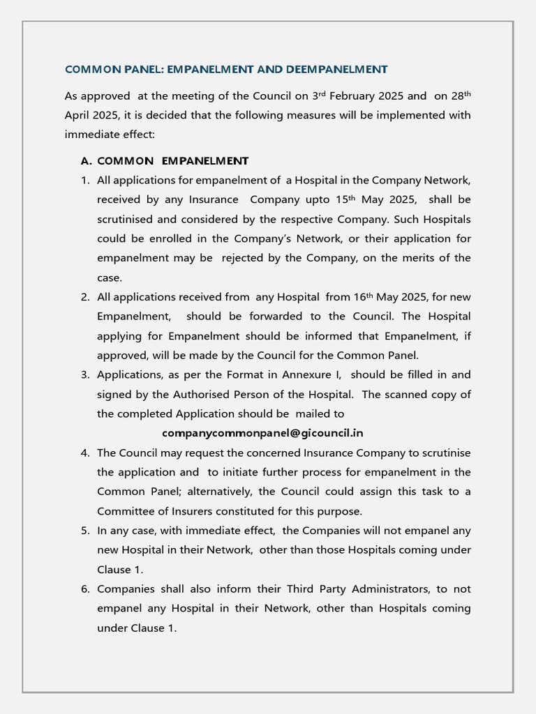 GIC Common Panel Empanelment Process | PDF | Appeal | Pharmacist