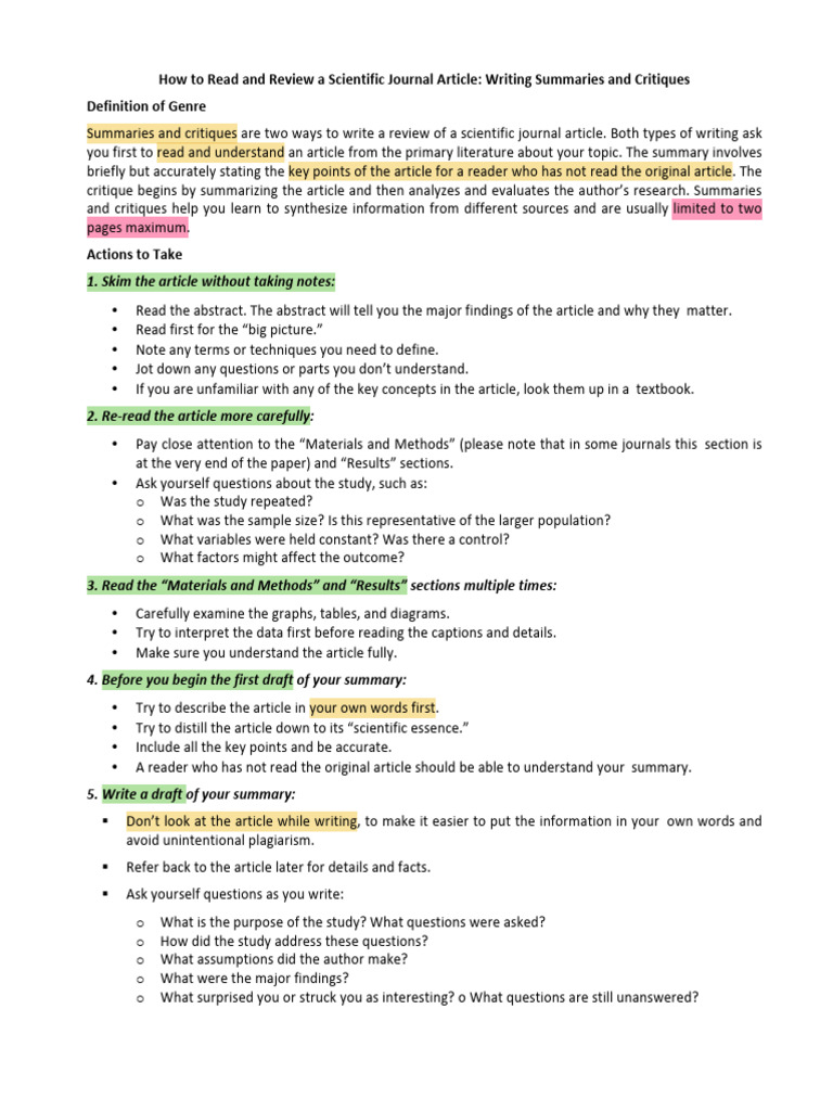 How To Read and Review A Scientific Journal Article | PDF | Methodology ...