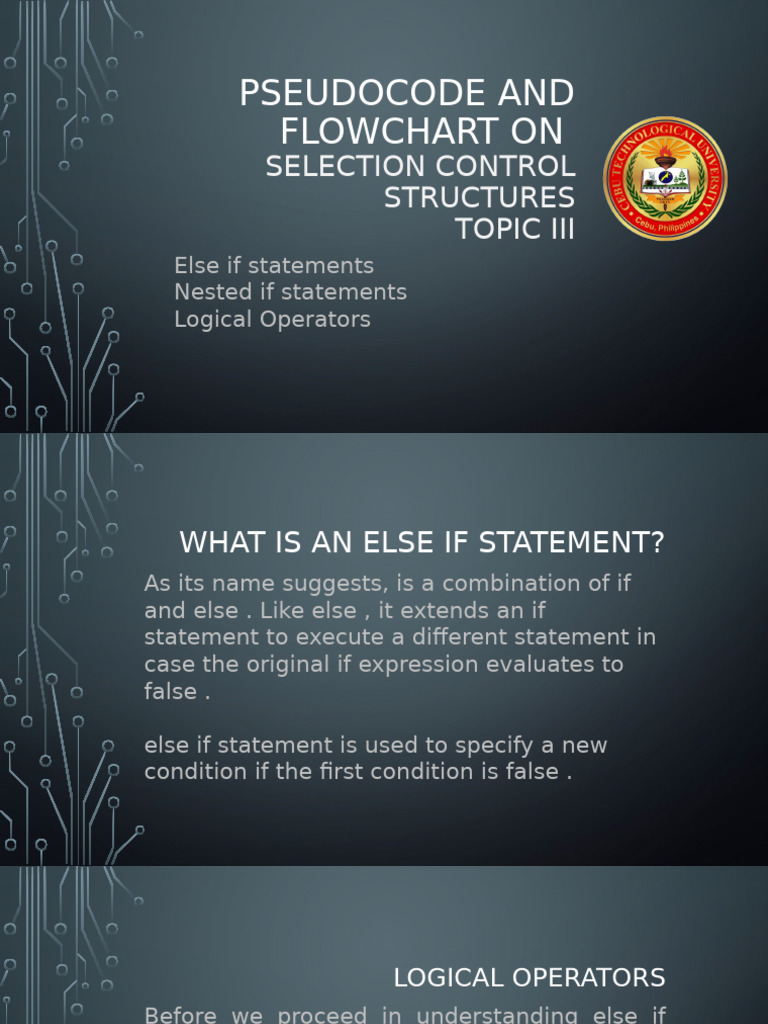 Topic 3 Pseudocode and Flowchart on Selection Control Structures | PDF | Grammar | Mathematics