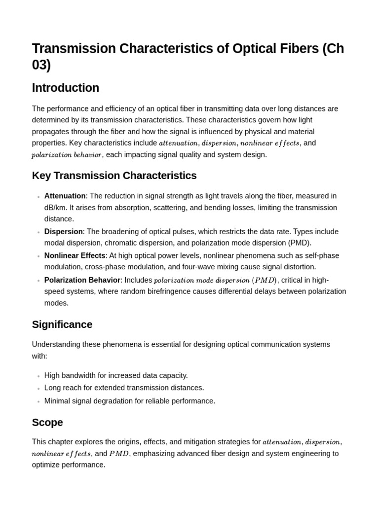 Transmission Characteristics of Optical Fibers (CH 03) | PDF ...
