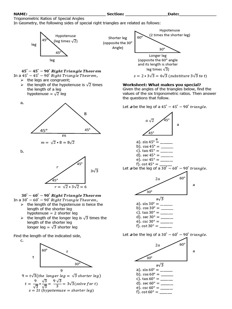 Trigonometric Ratios of Special Angles | PDF | Classical Geometry ...