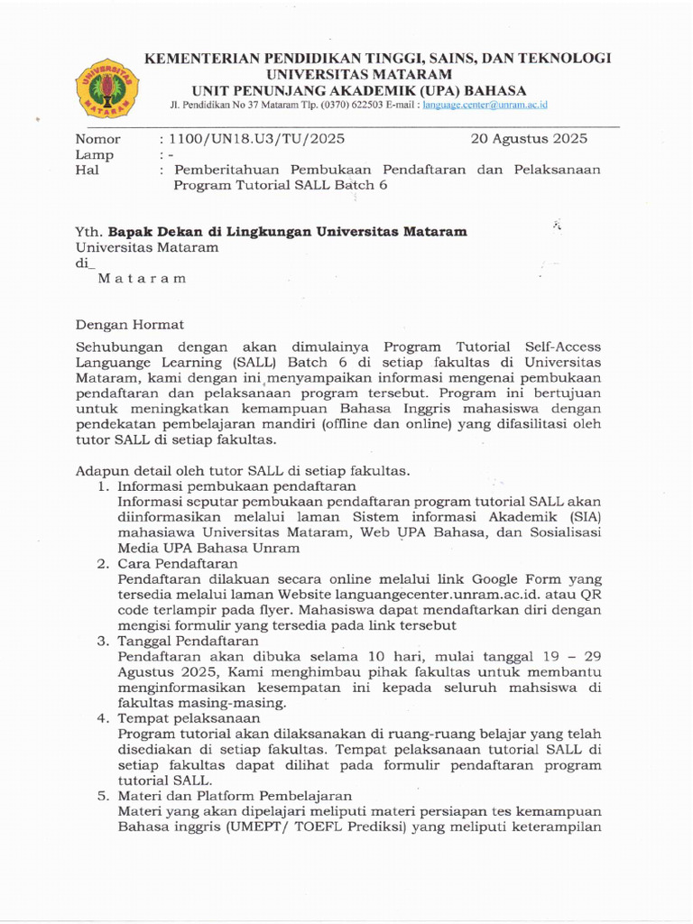 Pemberitahuan Pembukaan Pendaftaran Dan Pelaksanaan Program Tutorial ...