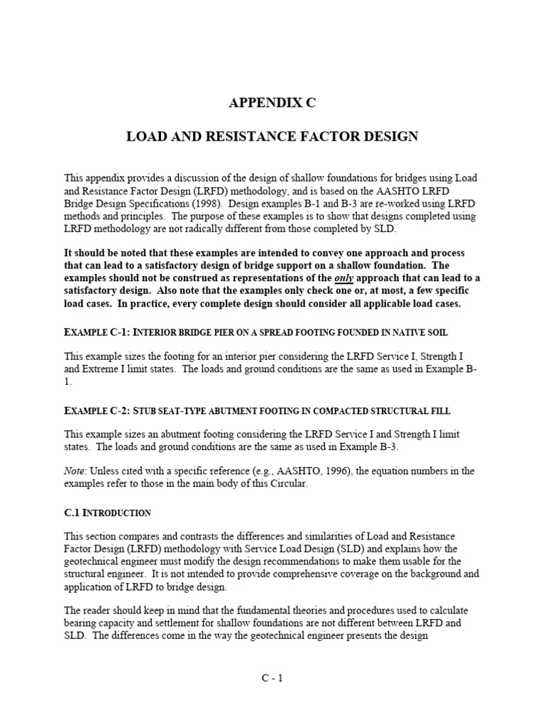 Appendix C, Load & Resistance Factor Design, Shallow Foundations ...