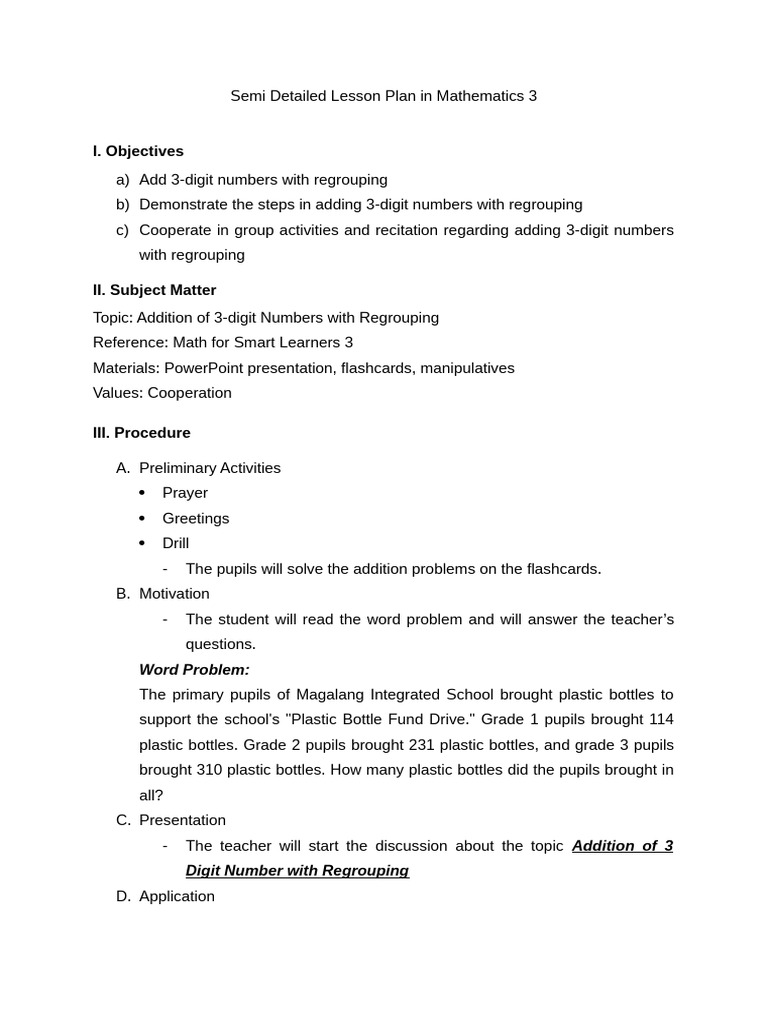 Semi Detailed Lesson Plan in Mathematics 3 | PDF | Lesson Plan | Learning