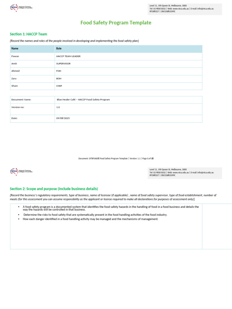 Group-10-NNTCA230347-SITXFSA008 Food Safety Program Template | PDF ...