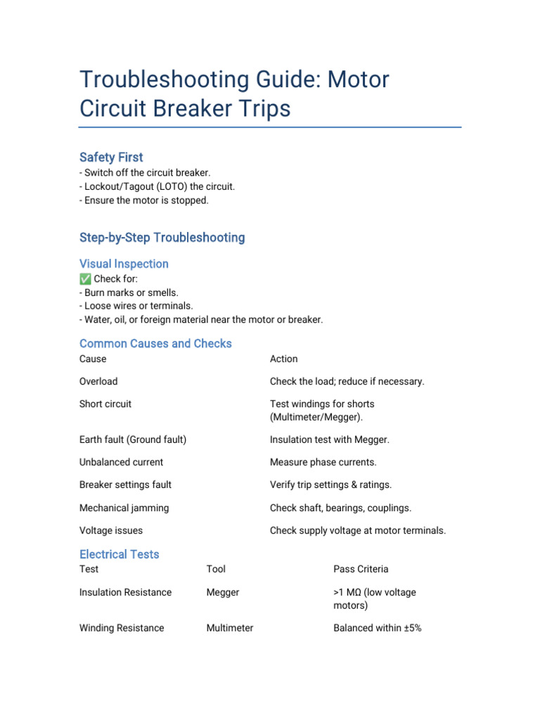 Motor Circuit Breaker Troubleshooting Guide | PDF