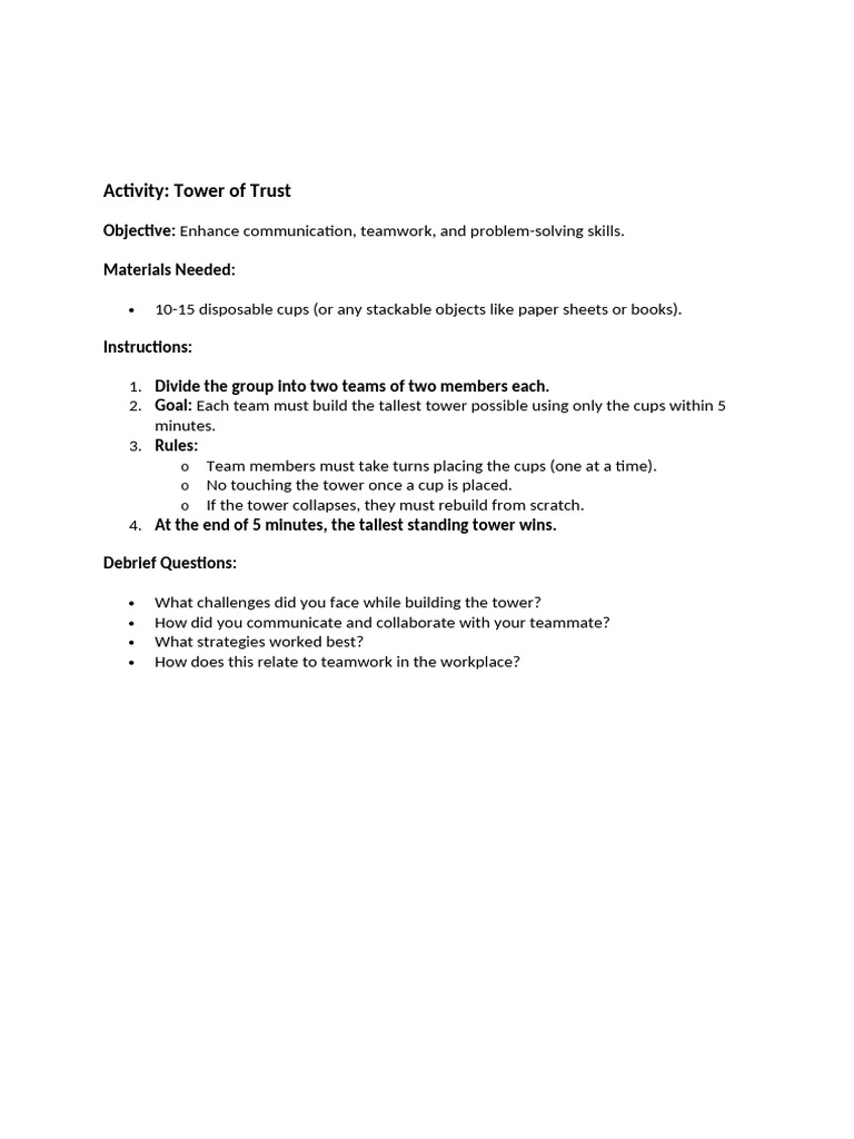 Tower of Trust Team Building Activity | PDF