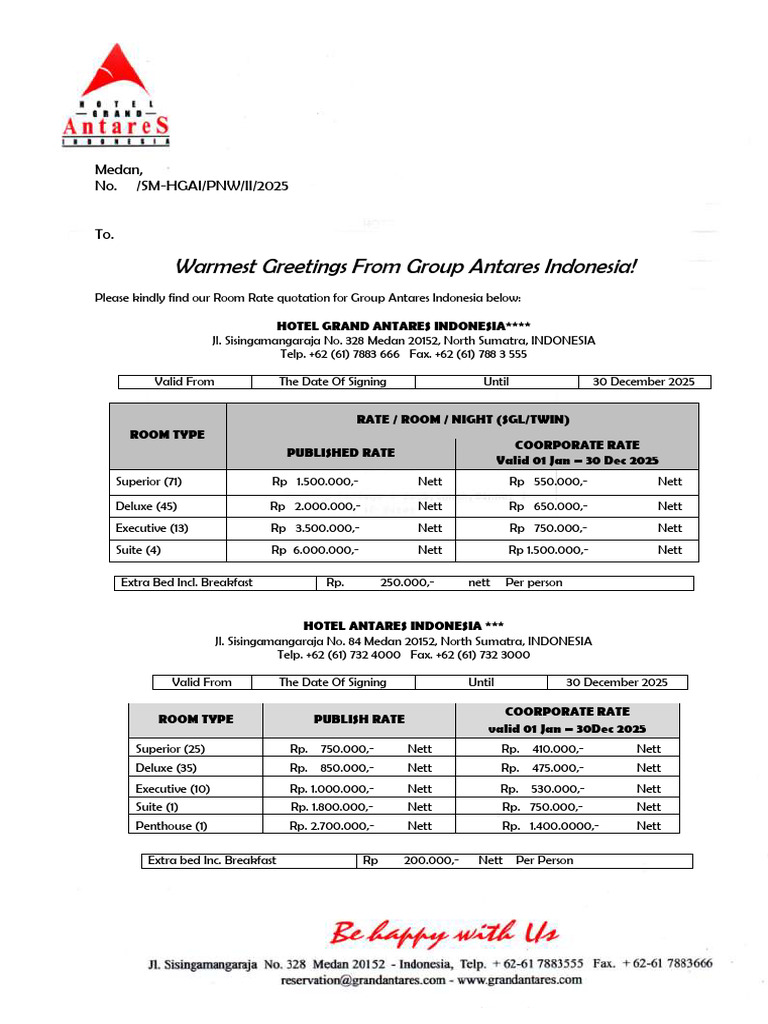 Antares Indonesia Room Rate Quotation | PDF | Meal | Eating Behaviors ...