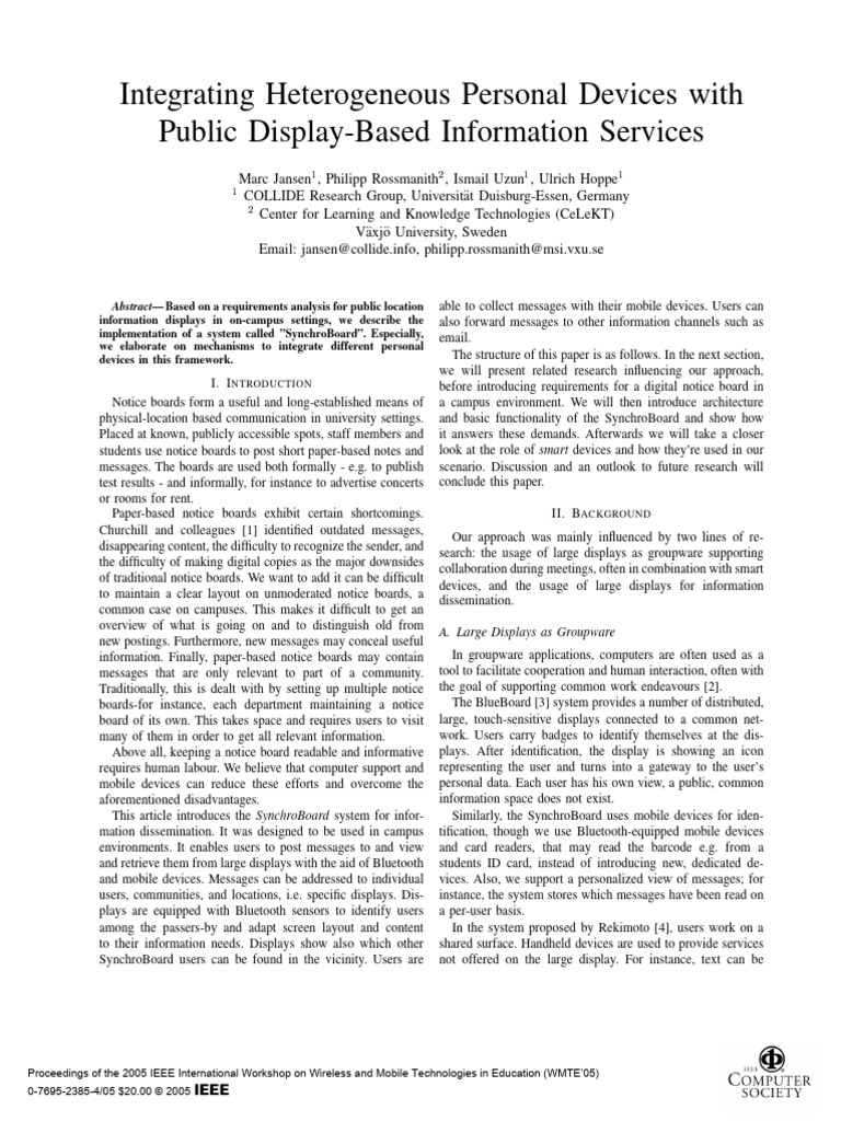 Integrating Personal Devices with Public Displays | PDF | Web Service ...
