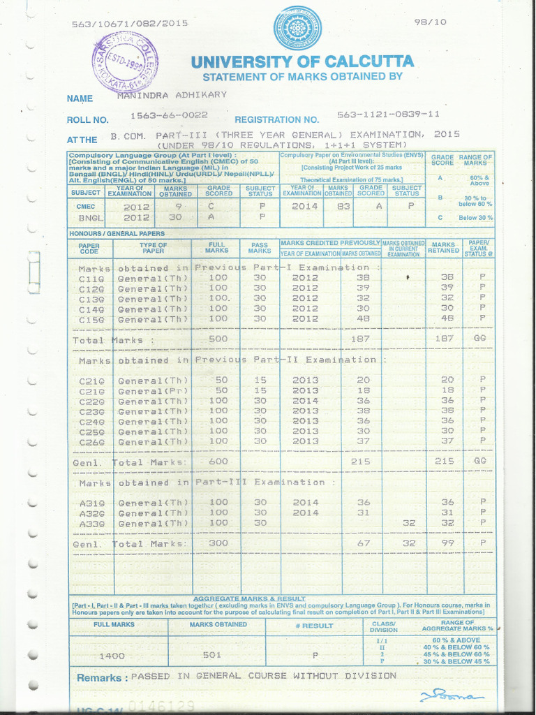 3rd Year Marksheet | PDF