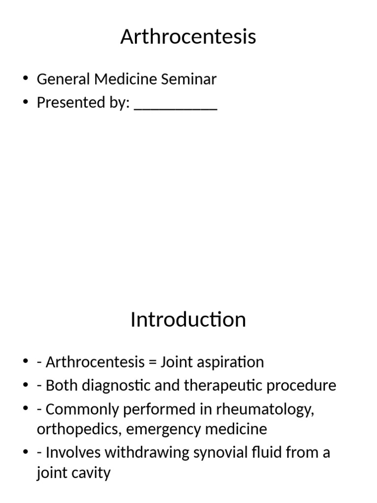 Arthrocentesis Extended Presentation | PDF | Joint | Arthritis