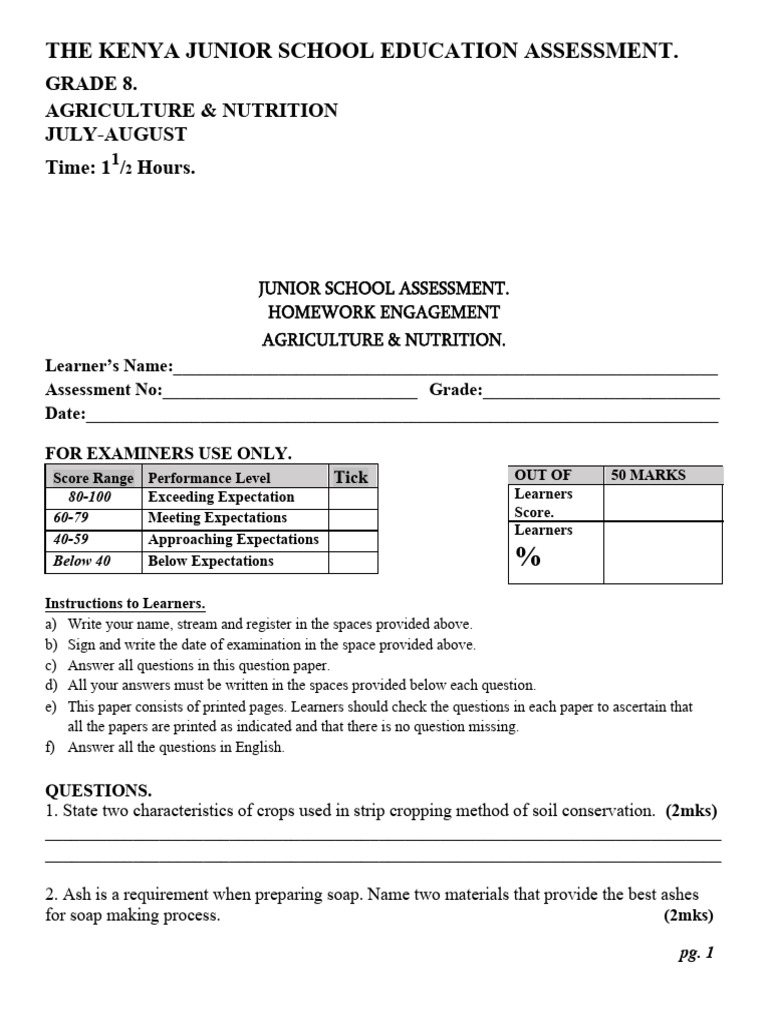 Grade 8 Agriculture Assessment Guide | PDF | Agriculture