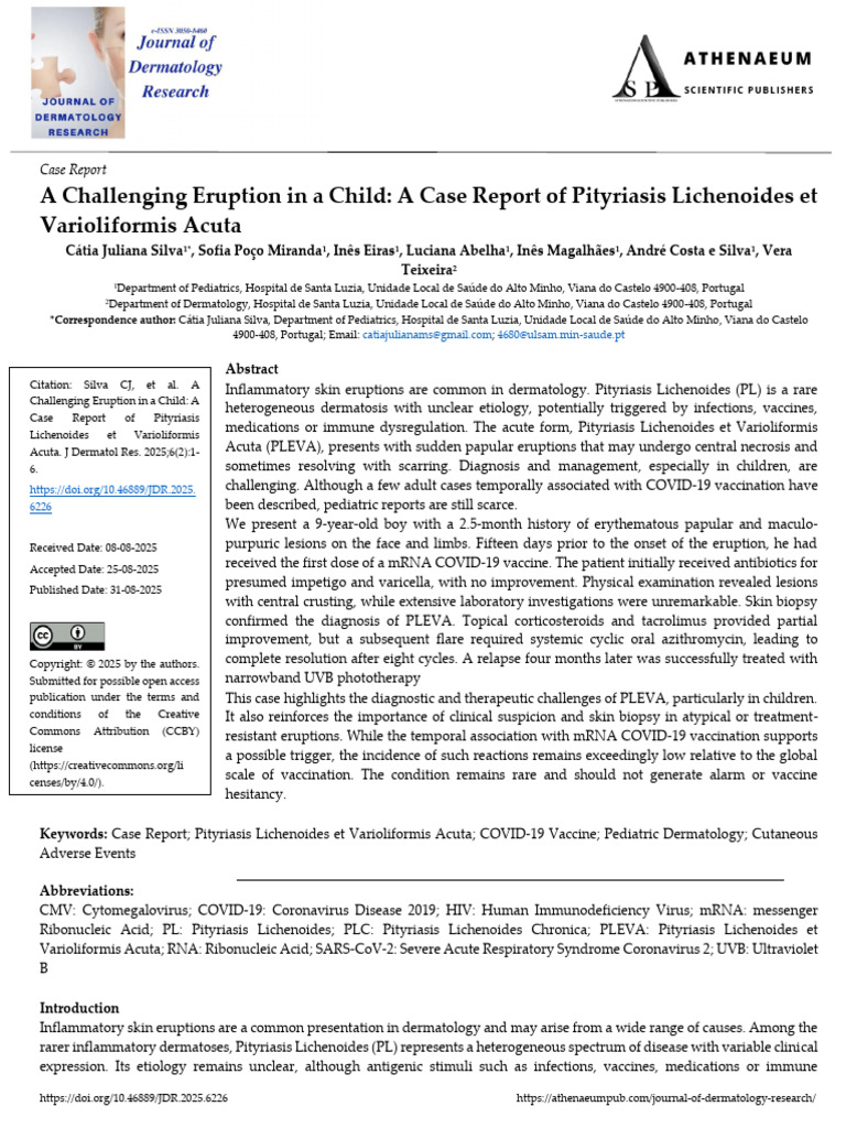 PLEVA in a Child Post-COVID Vaccination | PDF | Health Sciences ...
