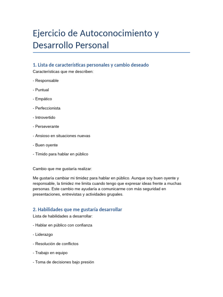 Autoconocimiento y Desarrollo Personal Tarea 3 | PDF