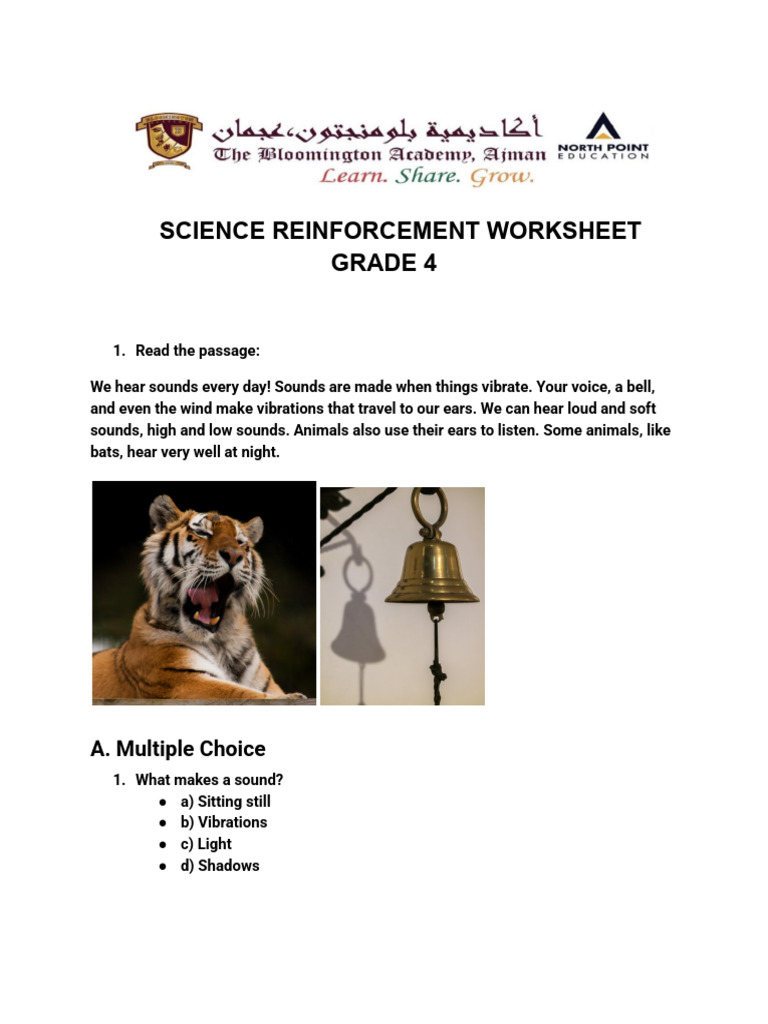 Science Reinforcement - Grade 4 Worksheet | PDF