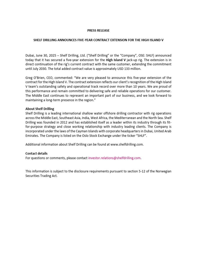 High Island V Contract Extended to 2030 | PDF