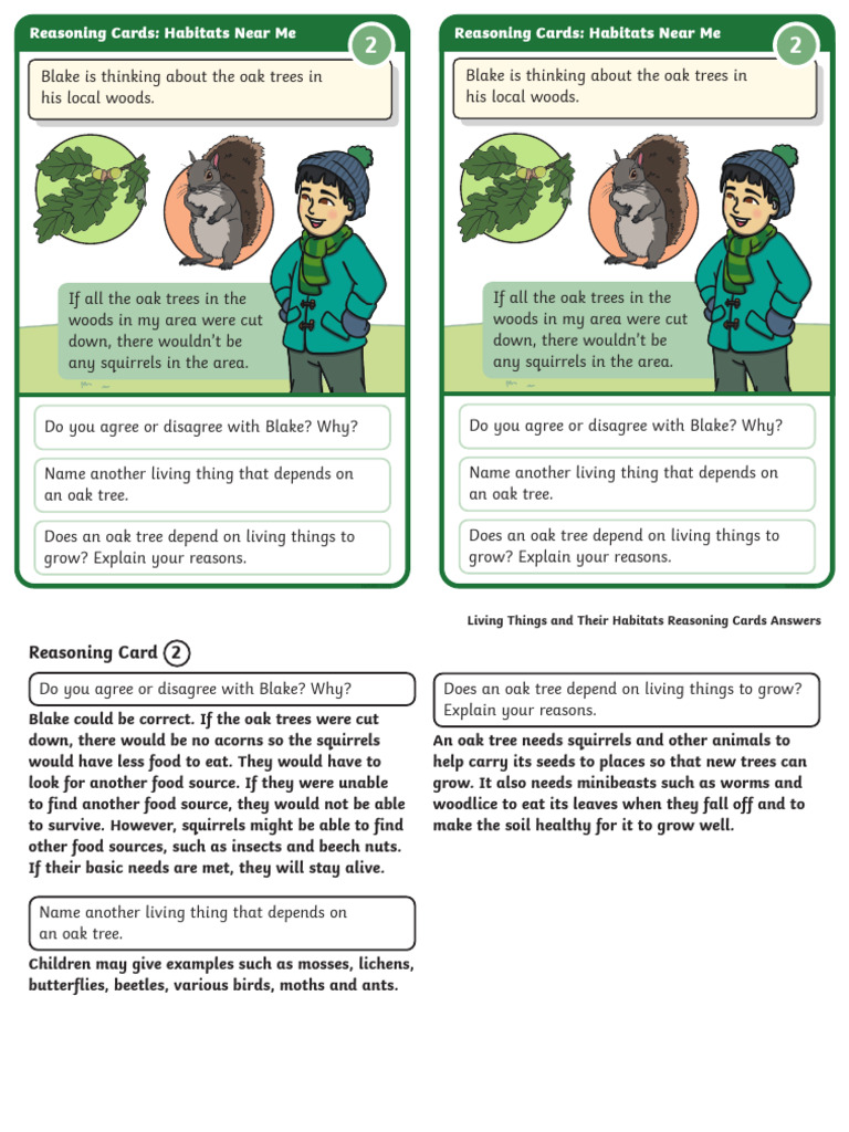 Reasoning Card 2 Habitats Near Me | PDF | Oak | Trees