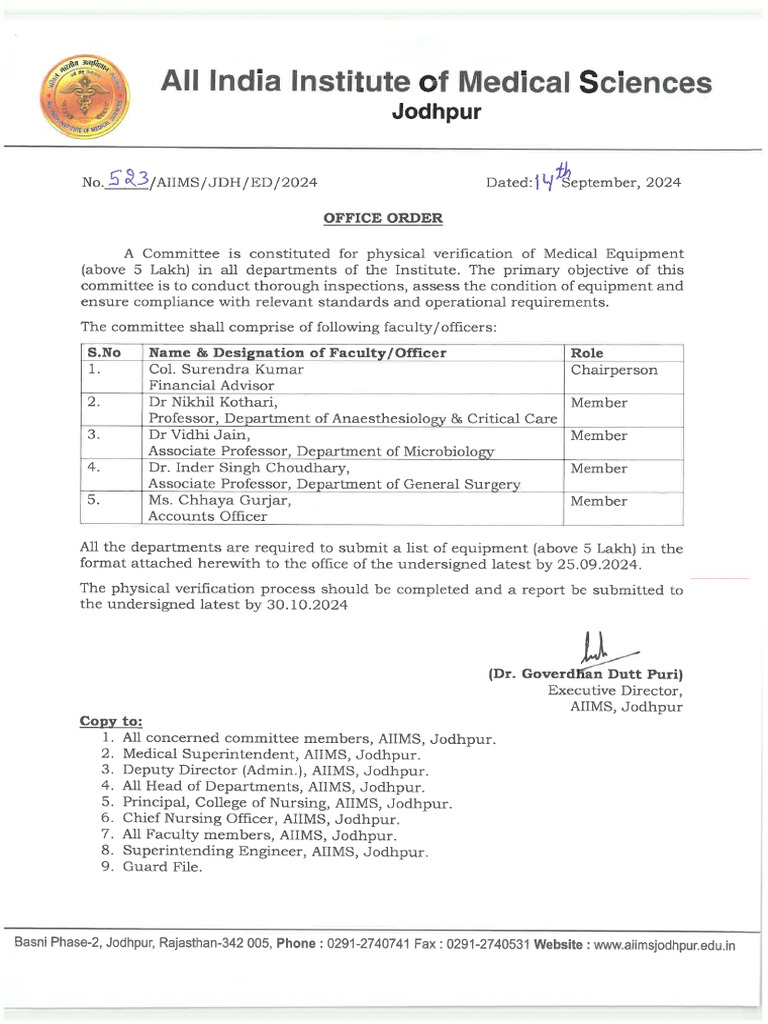 Office Order No. 523, Dated 14th September 2024, Regarding Constitution ...
