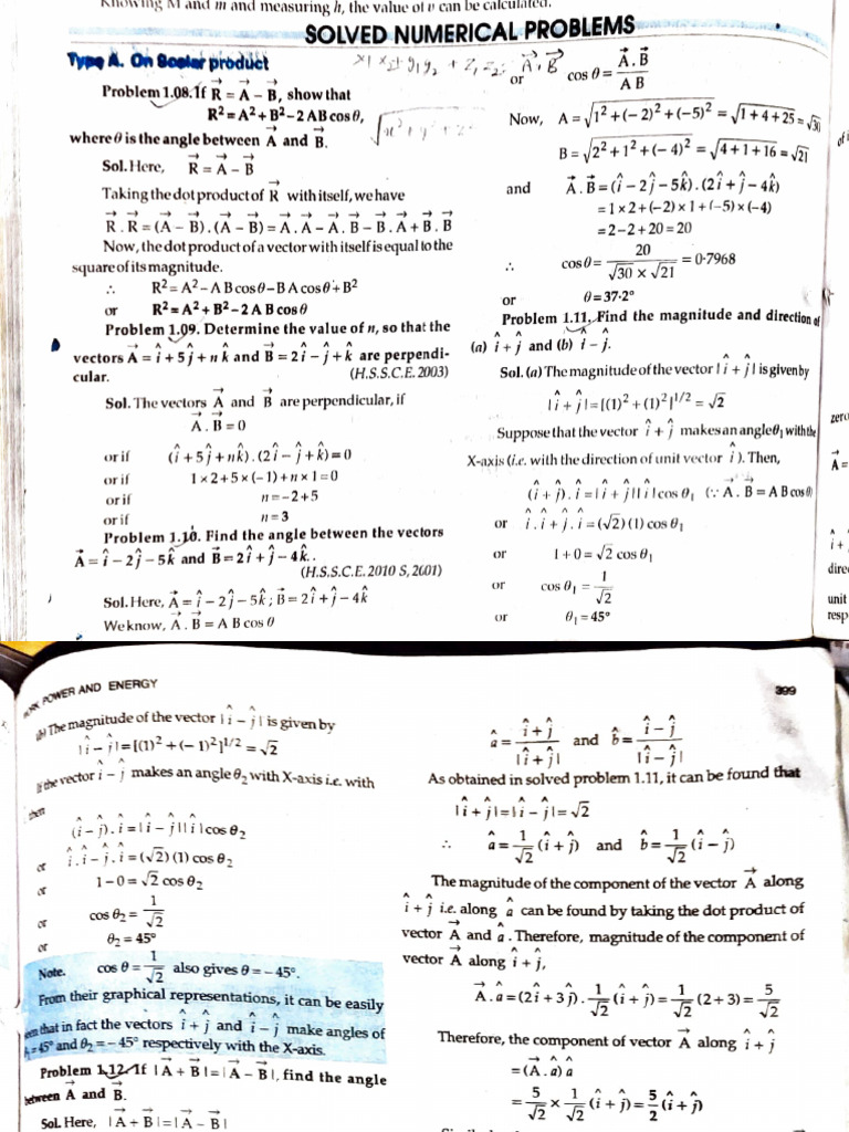 Scalar Product Numericals | PDF | Euclidean Vector | Classical Mechanics