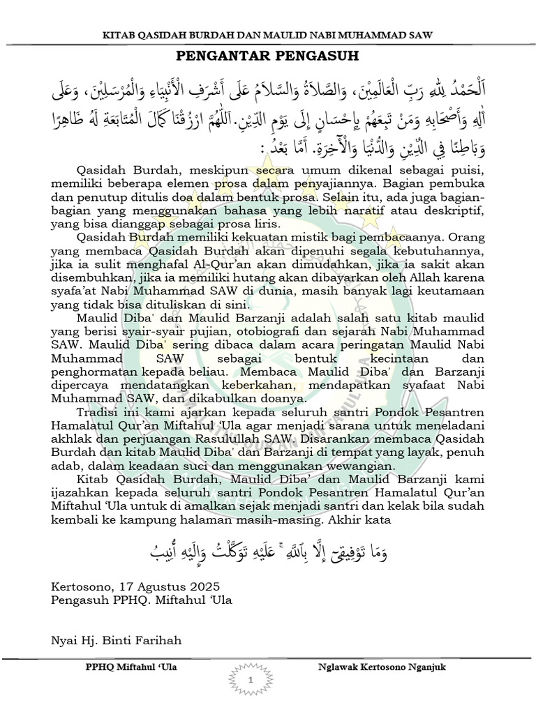 Qasidah Burdah dan Maulid Nabi SAW | PDF