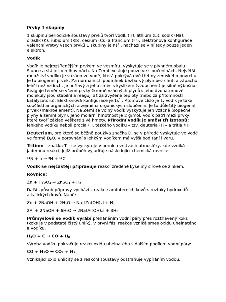 1 - Prvky (Vodík, Kyslík, Voda, Síra) | PDF