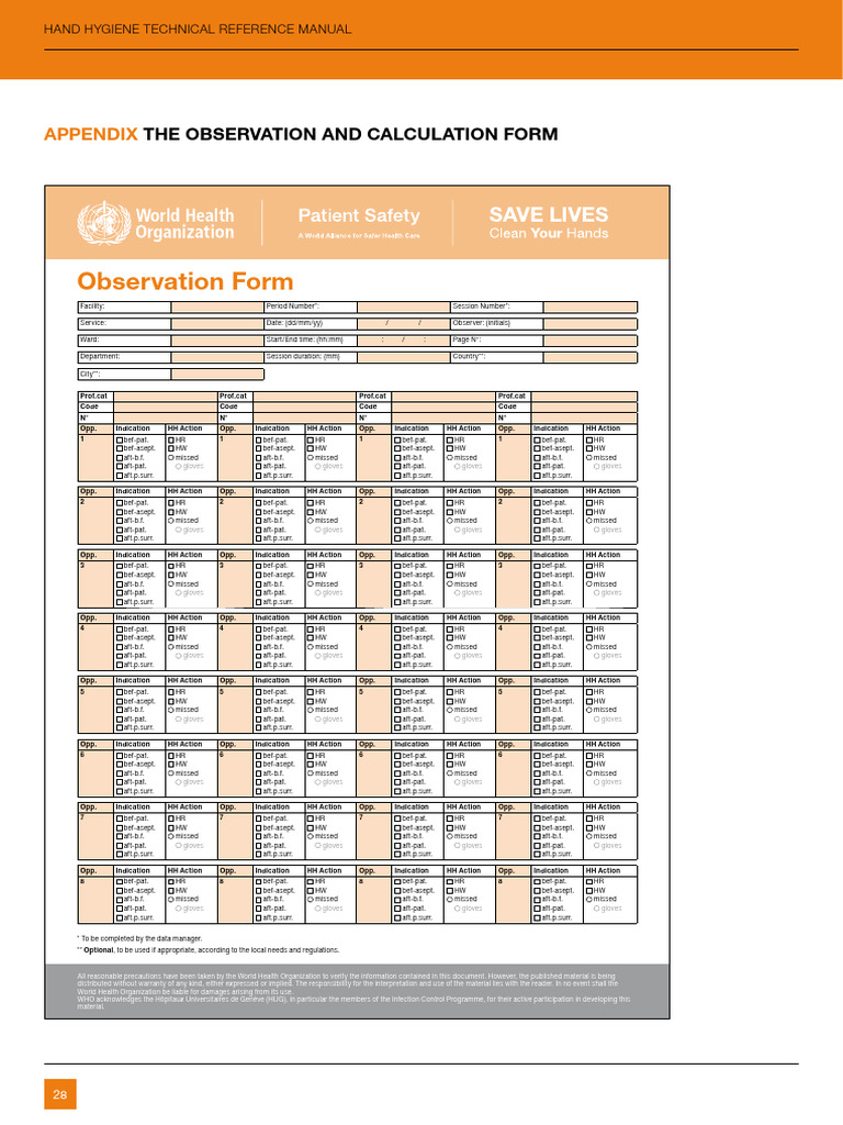 WHO Hand Hygiene Audit Guidelines | PDF | Surgery | Health Professional